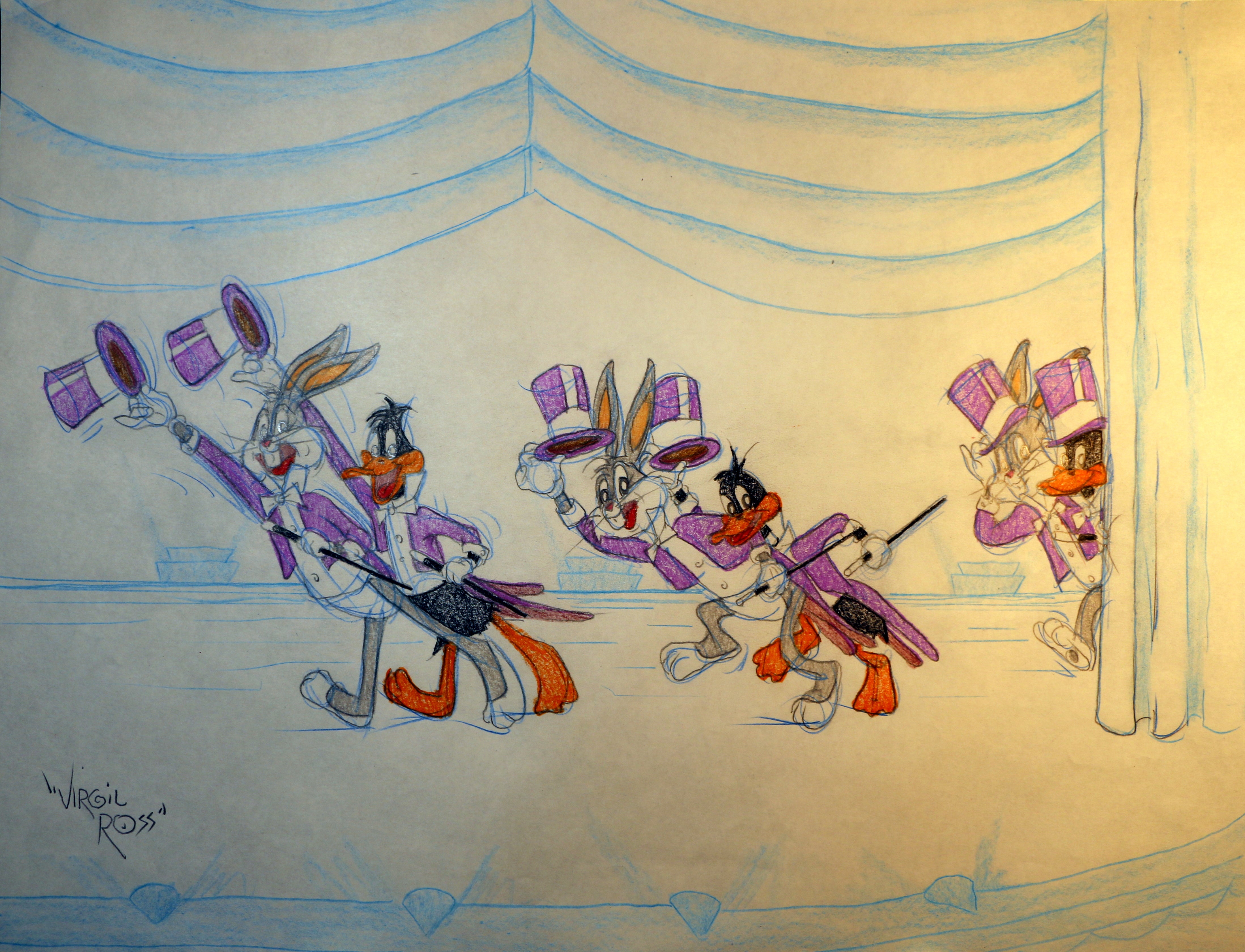 Original Virgil Ross "Show Stoppers" Concept Drawing featuring Bugs Bu ...
