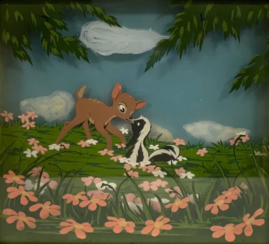 Original Walt Disney Multiplane Painting featuring Bambi and Flower (c ...