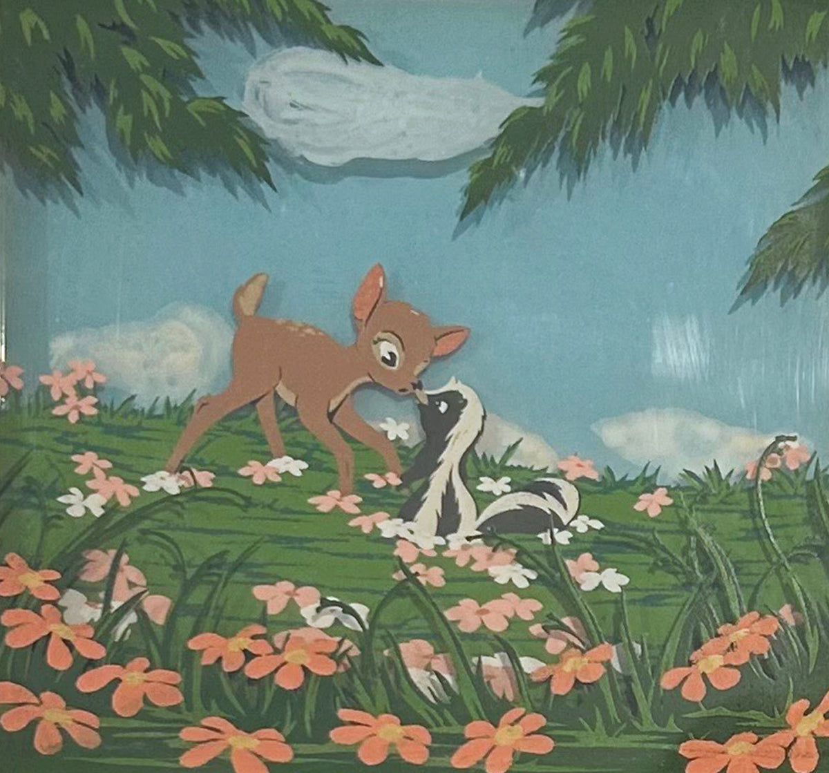 Original Walt Disney Multiplane Painting featuring Bambi and Flower (c ...