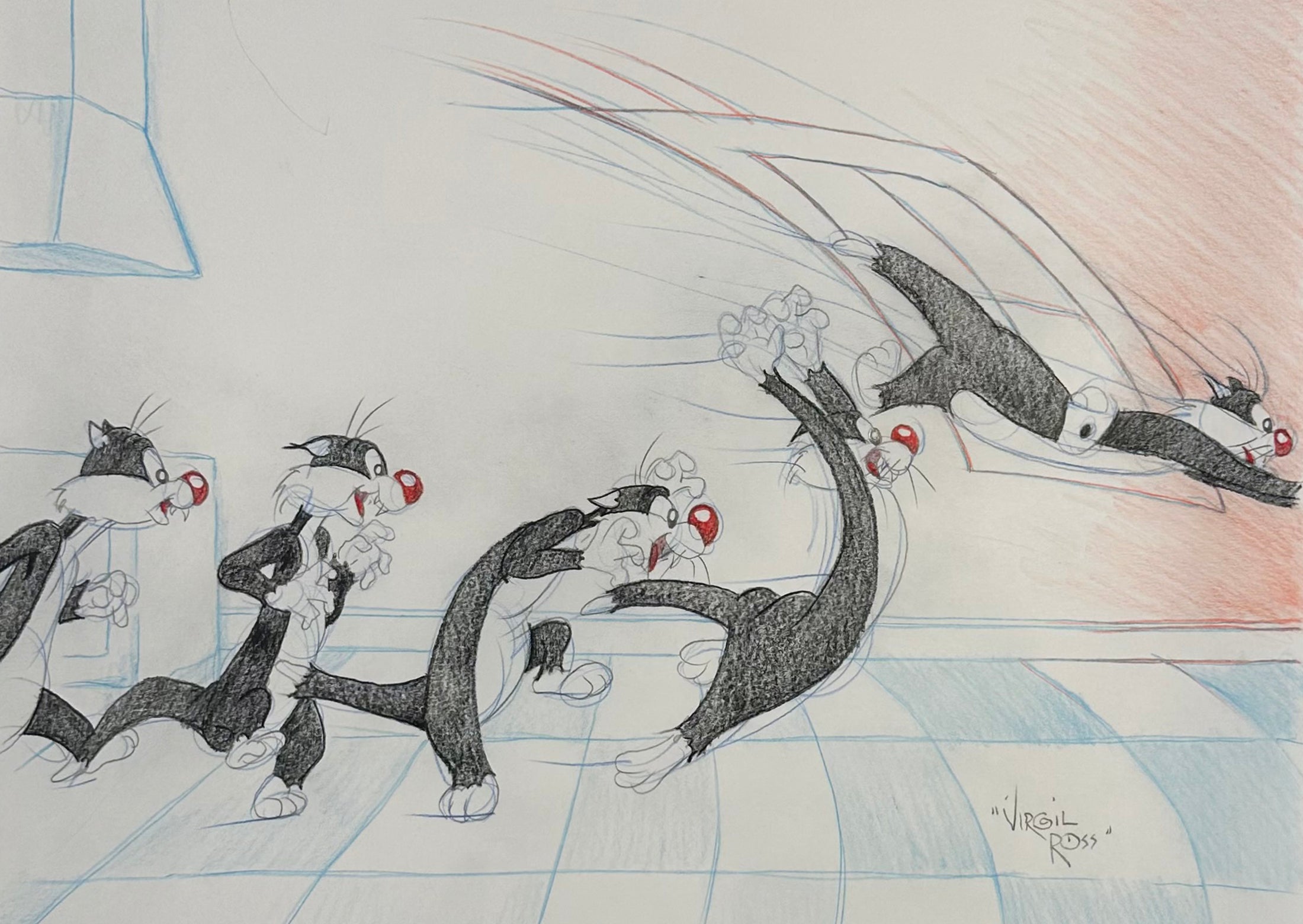 Original Virgil Ross "The Pounce" Concept Drawing featuring Sylvester ...