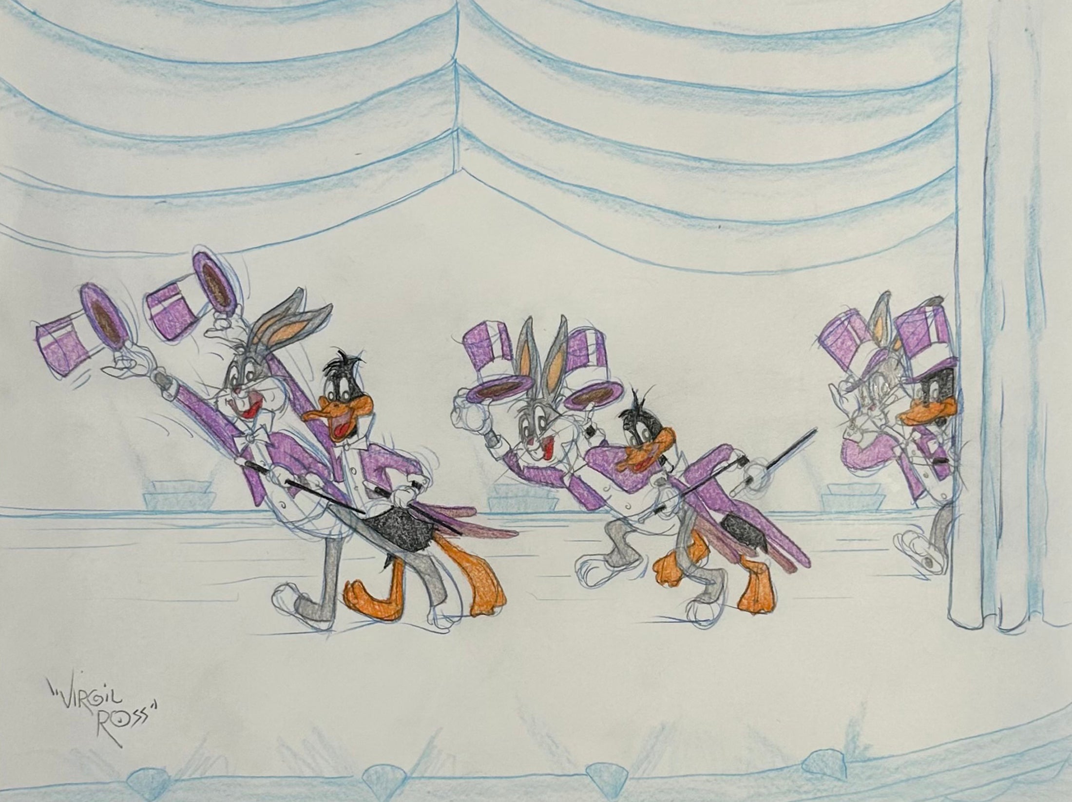 Original Virgil Ross "Show Stoppers" Concept Drawing featuring Bugs Bu ...