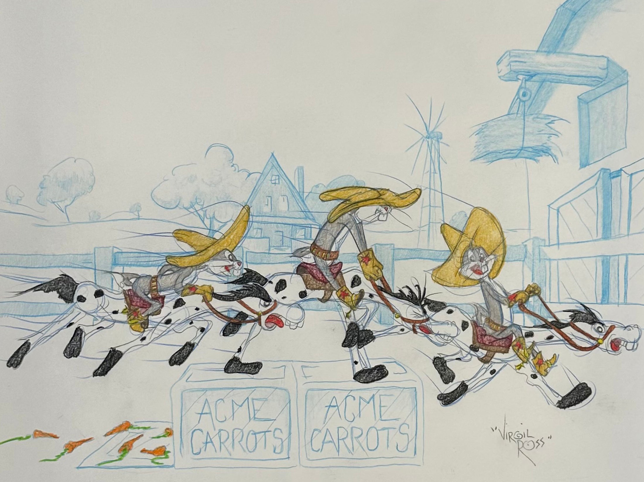 Original Virgil Ross "Whoaaa" Concept Drawing featuring Bugs Bunny ...