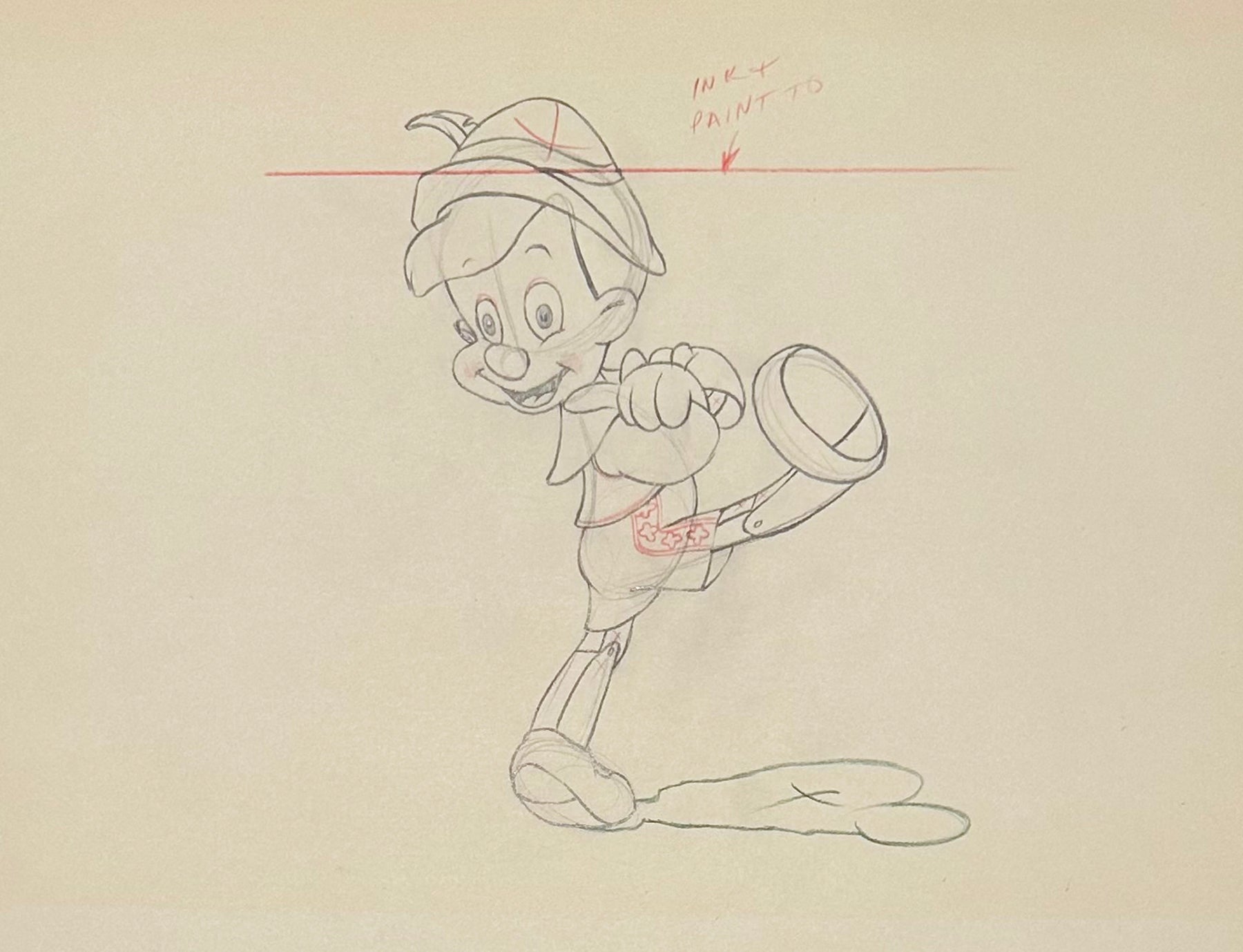 Original Walt Disney Animation Drawing featuring Pinocchio (1940 ...