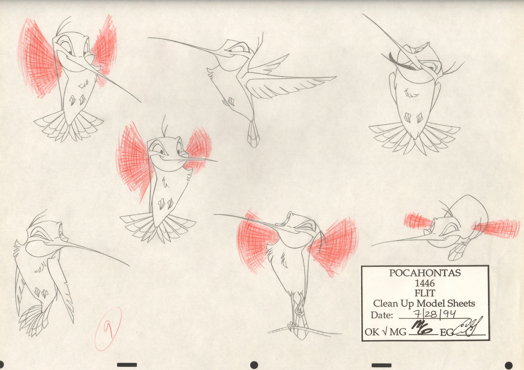 Original Walt Disney Clean-up Model Sheet from Pocahontas featuring Fl ...