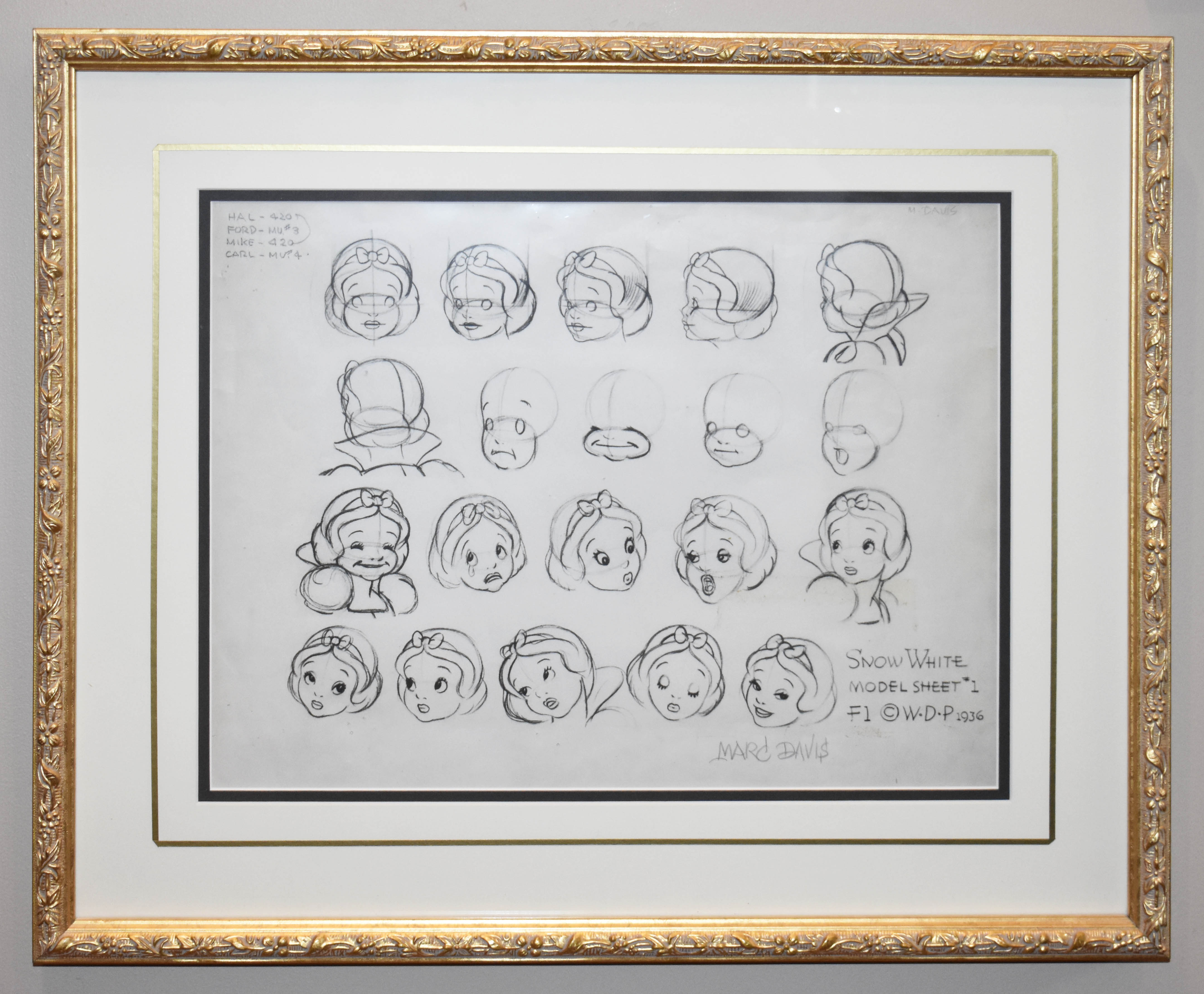 Original Walt Disney Snow White Model Sheet signed by Marc Davis ...